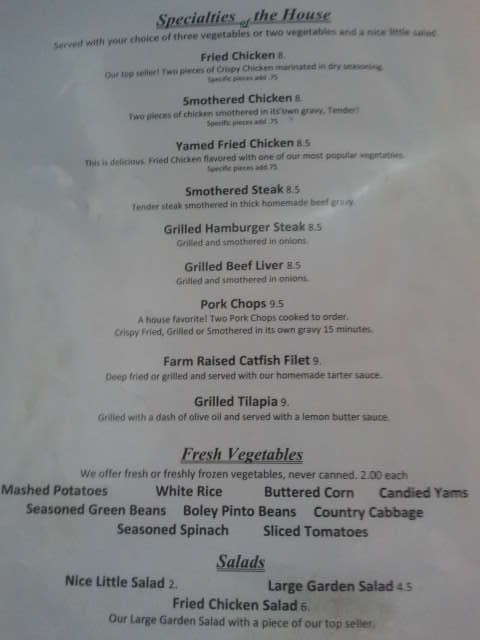 Menu at Florence's Restaurant, Oklahoma City