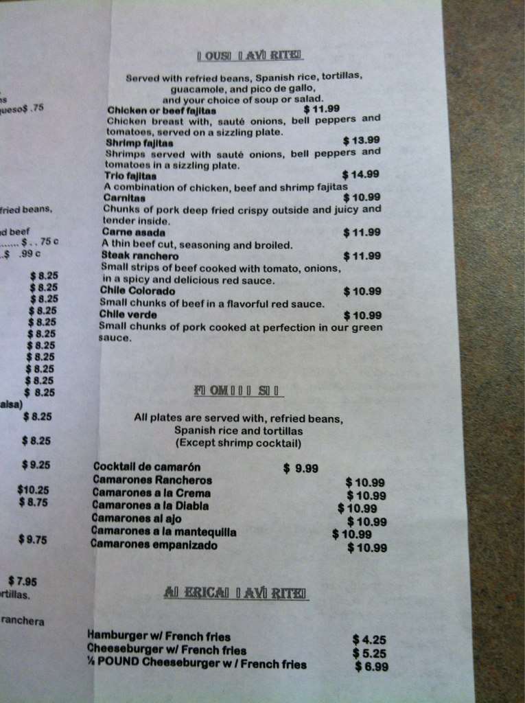 Menu at Girasoles Mexican Food restaurant, Denison