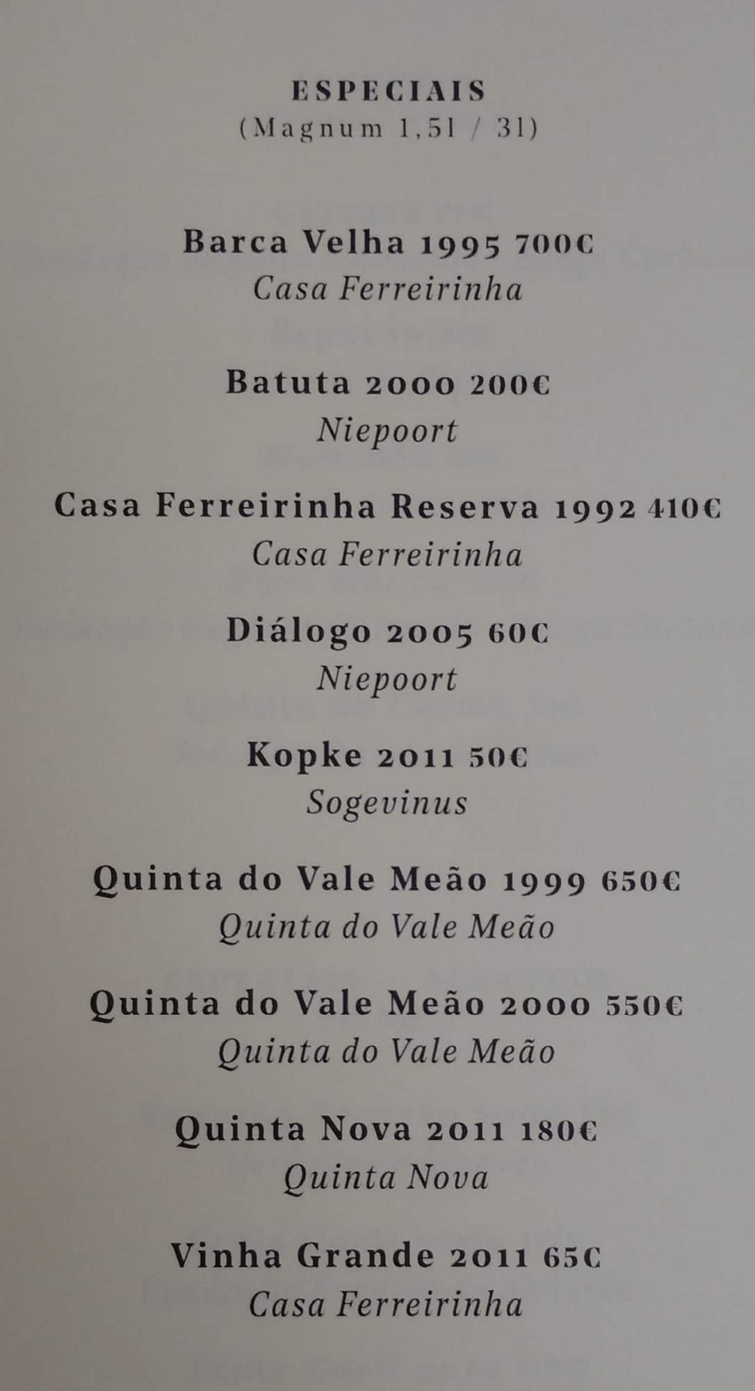 Menu at Adega São Nicolau restaurant, Porto