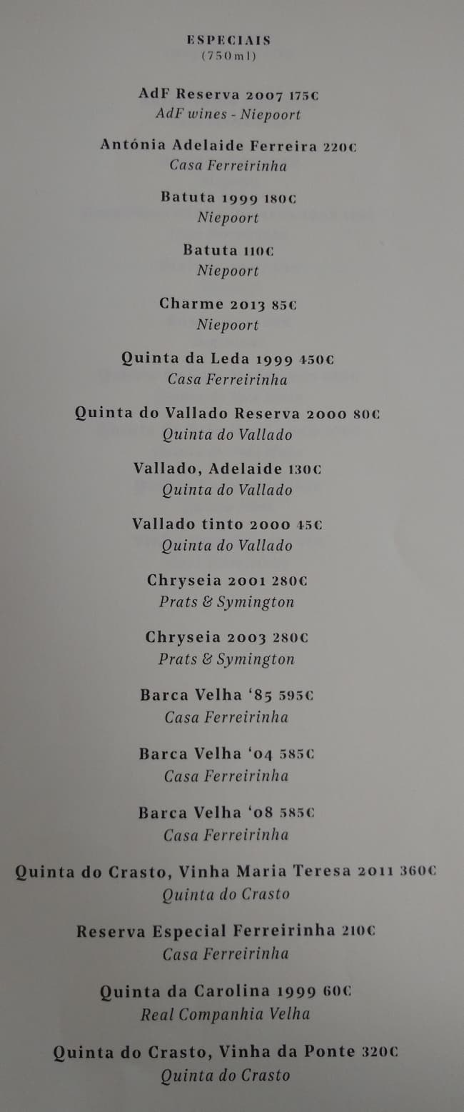 Menu at Adega São Nicolau restaurant, Porto