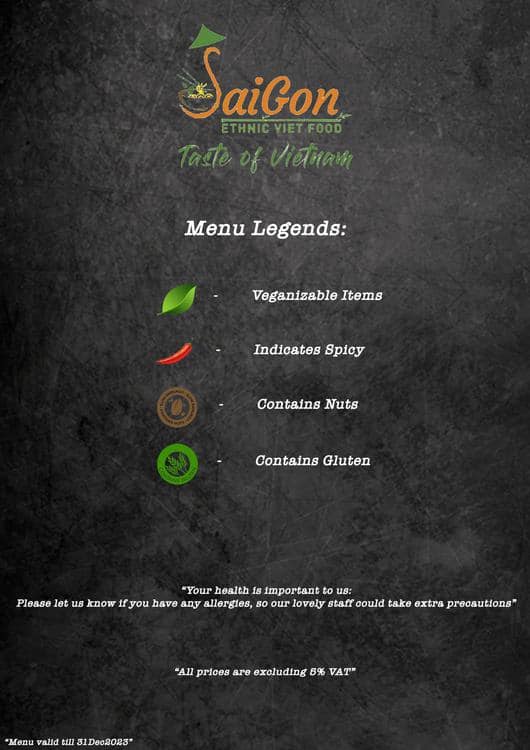 Menu of Saigon - Taste Of Vietnam, Business Bay, Dubai