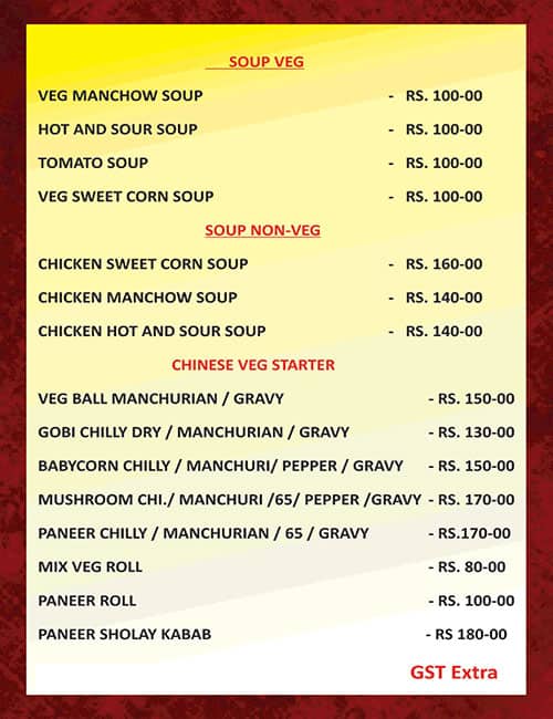 Menu of Punjabi Zaica, HSR, Bangalore