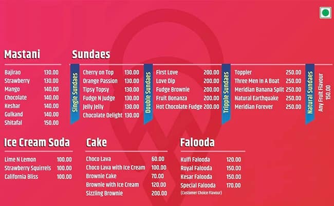 Menu of Meridian Icecream, Kalyan, Thane