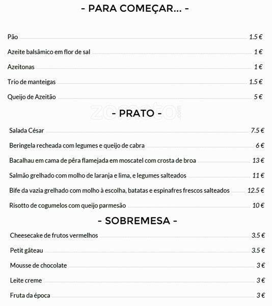 Menu at Culto Café, Palmela