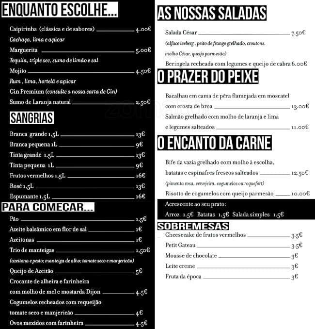 Menu at Culto Café, Palmela