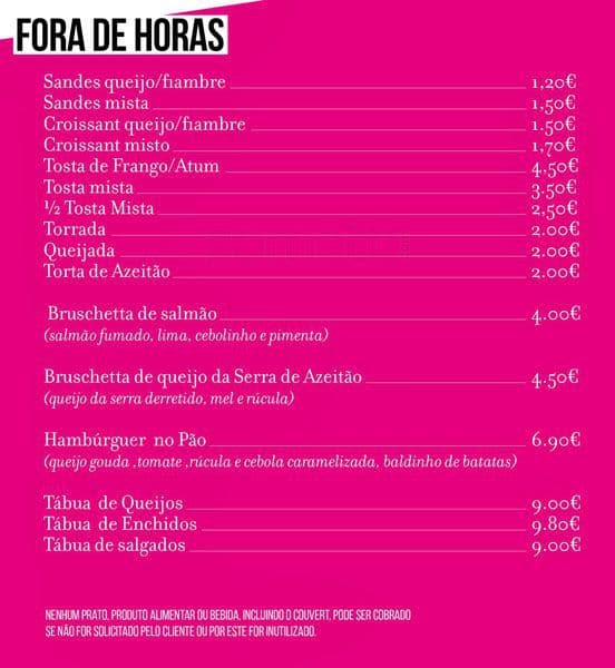 Menu at Culto Café, Palmela