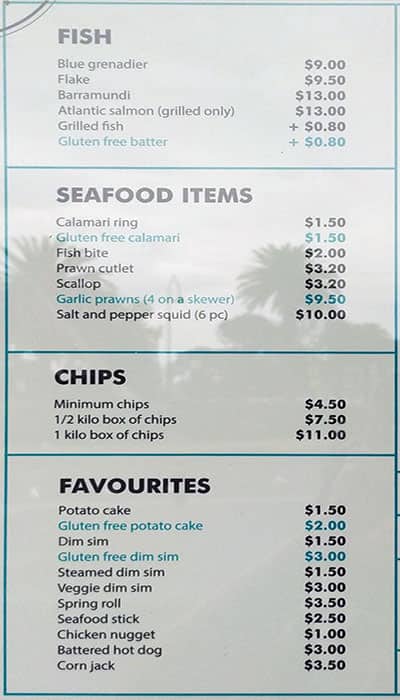 Menu at D'Lish Fish fast food, Port Melbourne, 3/105 Beach St