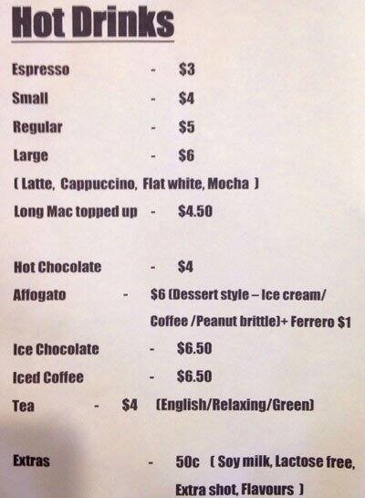 Menu at Central Block Coffee cafe, Rockingham