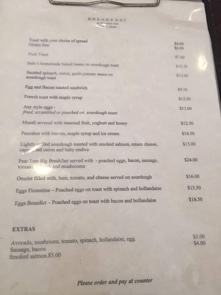 Menu at Pear Tree Cafe, Torquay
