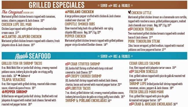 Menu at Lupe Tortilla restaurant, Houston, Shepherd Dr