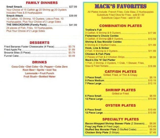 Menu at Smackin Mack's restaurant, Alexandria