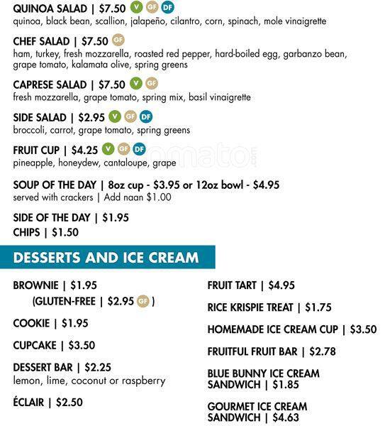 Menu at Offshoots at the Gardens Café restaurant, Denver