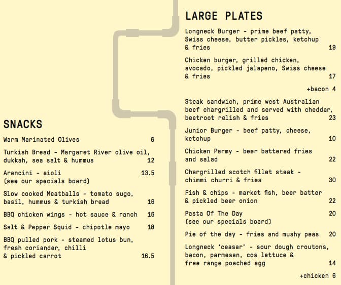 Menu at Long Neck, High Wycombe