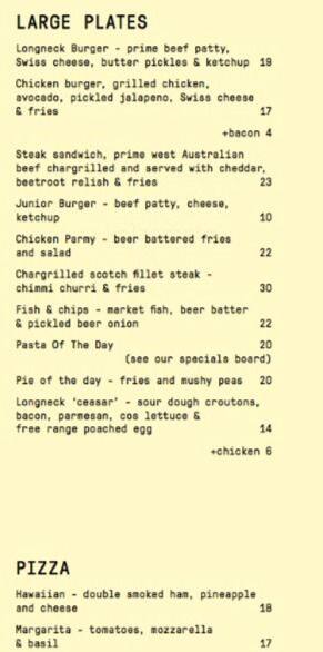 Menu at Long Neck, High Wycombe