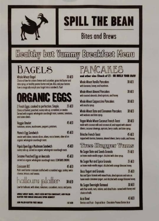 Menu of Spill the Bean, Arabian Ranches, Dubai