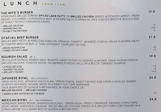 Menu at Second Wife cafe, Box Hill