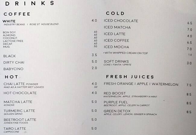 Menu at Second Wife cafe, Box Hill