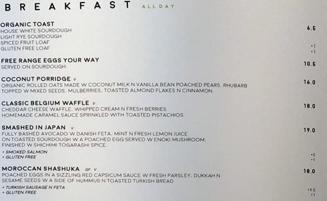 Menu at Second Wife cafe, Box Hill