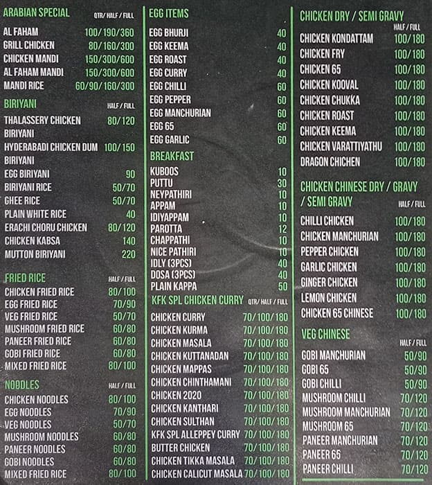 Menu of Kannur Food Kitchen, BTM, Bangalore