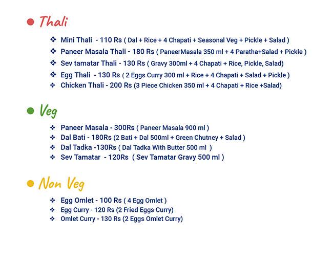 Menu of Door To Door Food Delivery, Rau, Indore