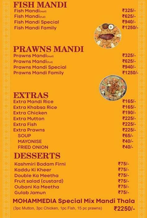 Menu at Mohammedia Mandi House, Hyderabad