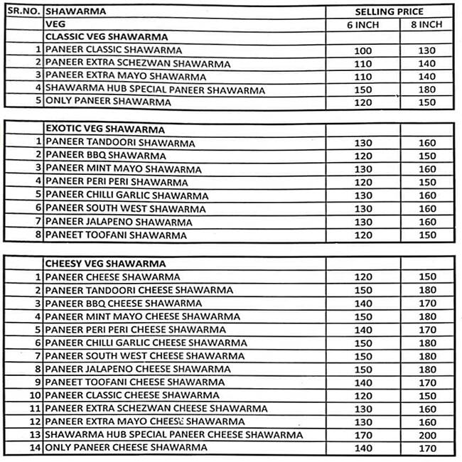 Menu of The Shawarma Hub, Wagle Estate, Thane West, Thane