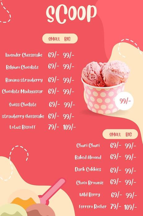 Menu of The Right Scoop, Sayajipura, Vadodara