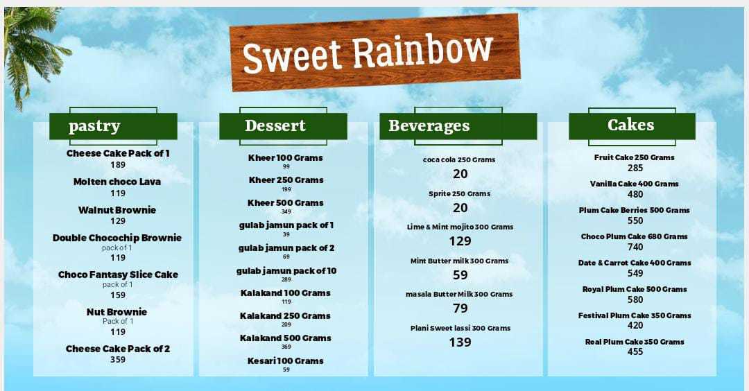 Menu of Sweet Rainbow, Navallur, Chennai