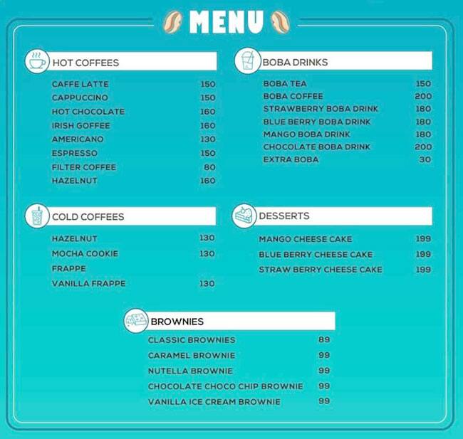 Menu of Bean Drunk, Gachibowli, Hyderabad