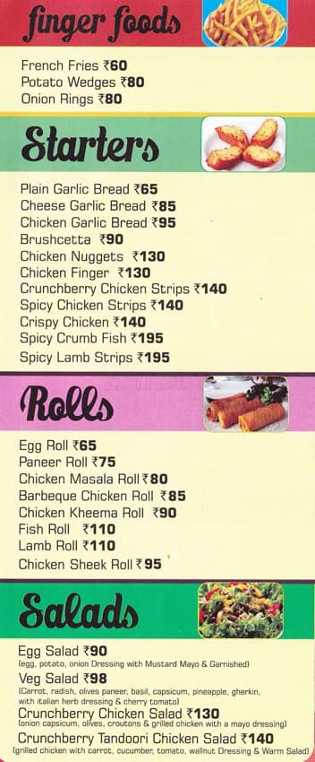 Menu at Crunch Berry, Bengaluru