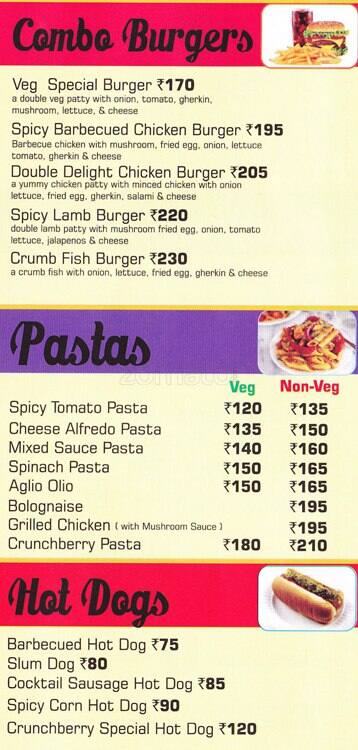 Menu at Crunch Berry, Bengaluru
