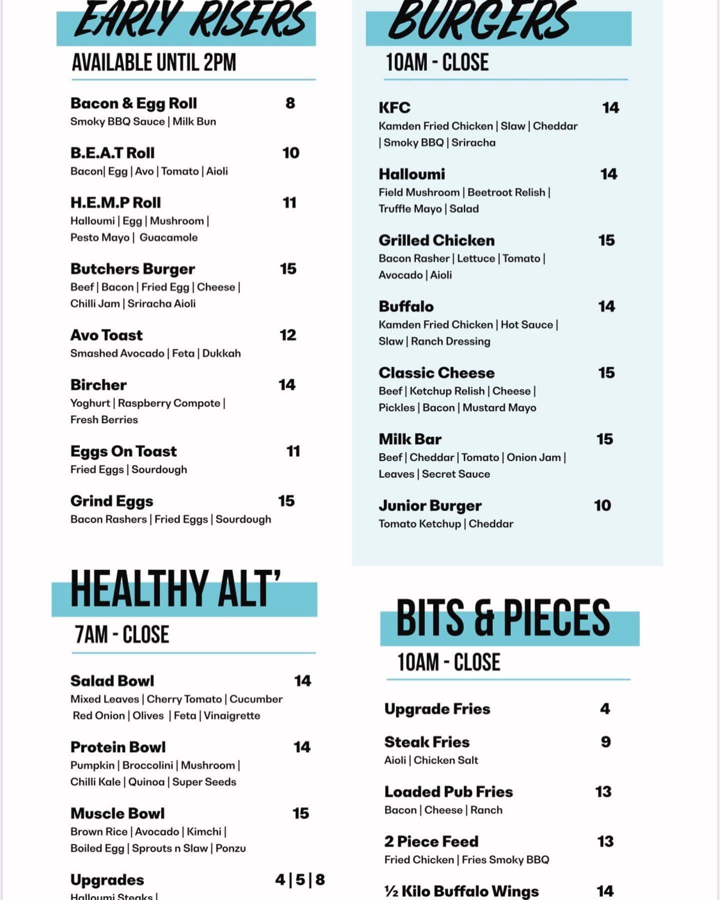 Menu at Squeeze & Grind cafe, Camden