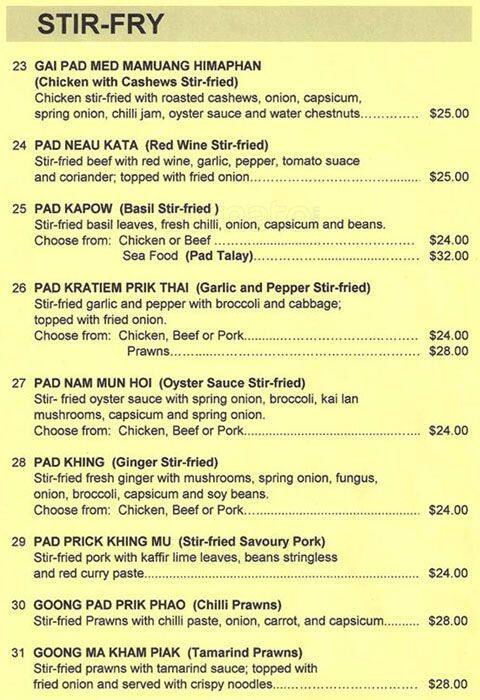 Menu at King & I restaurant, Guildford