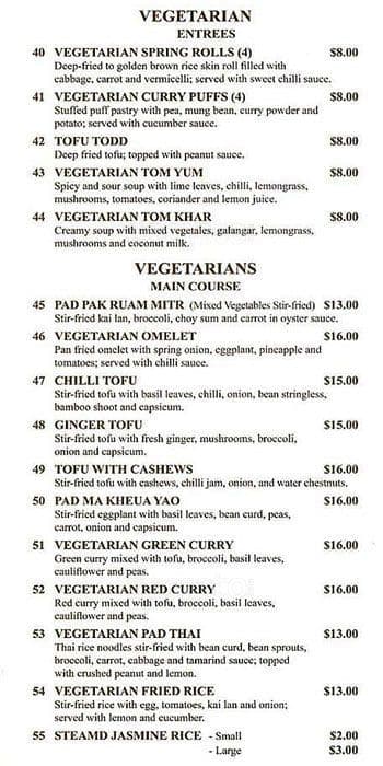 Menu at King & I restaurant, Guildford