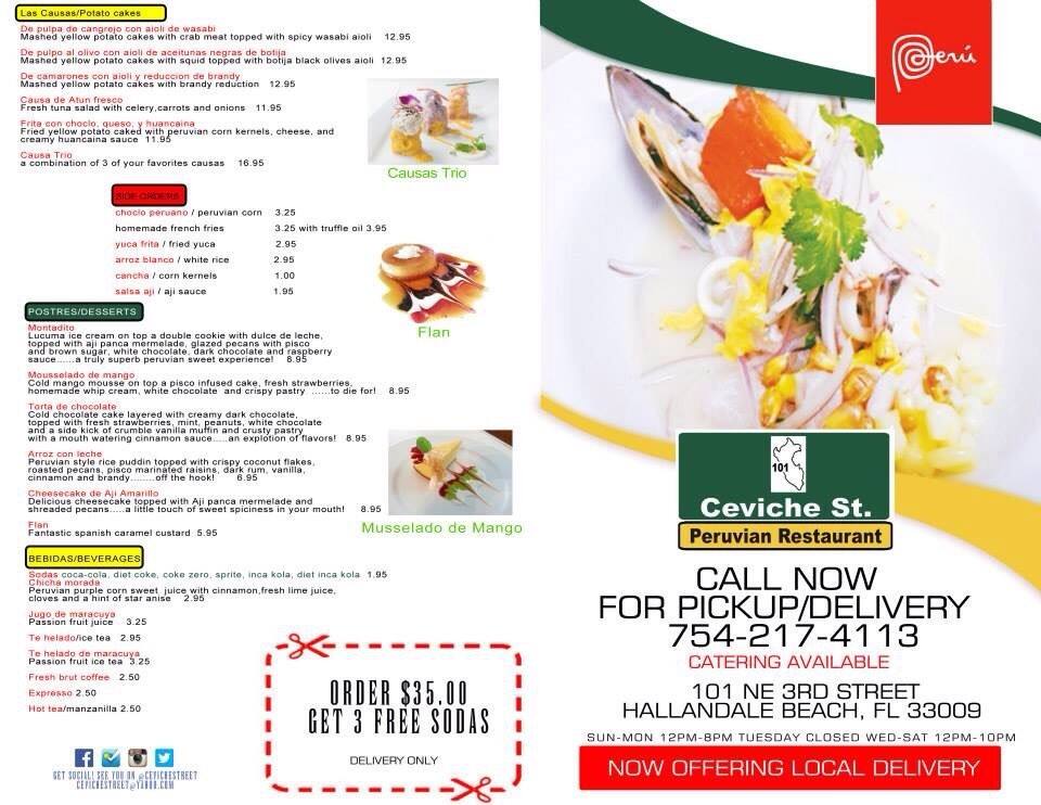 Menu at Ceviche Avenue restaurant, Hallandale Beach