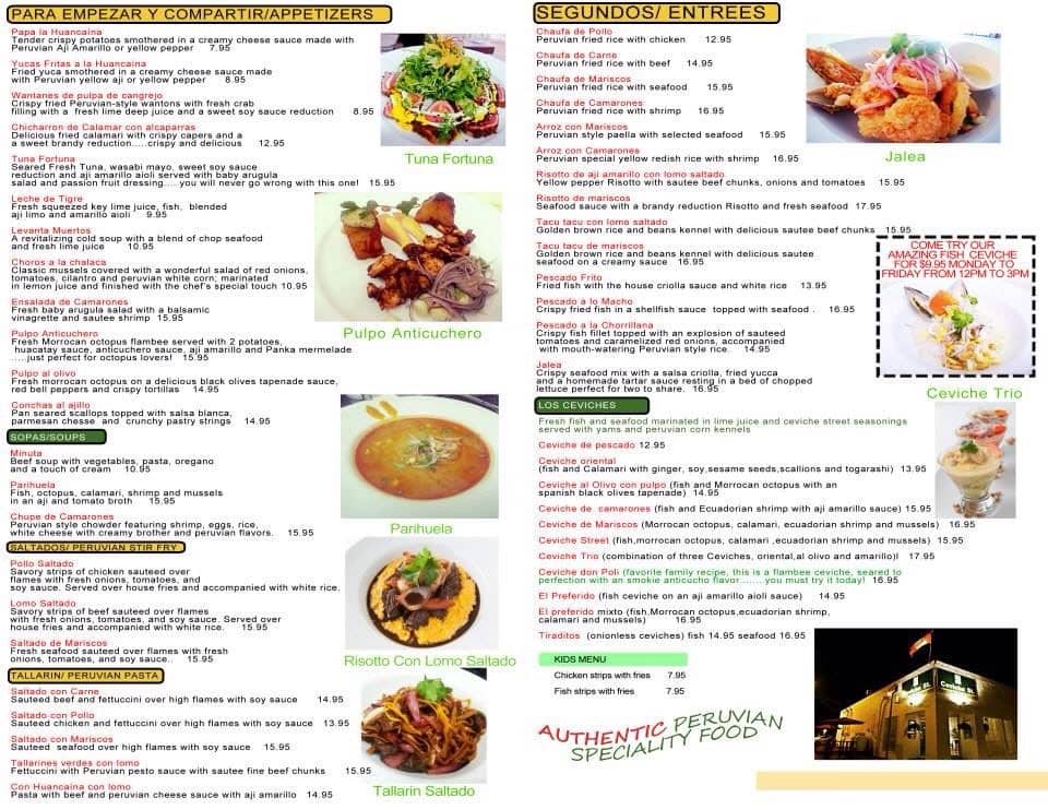 Menu at Ceviche Avenue restaurant, Hallandale Beach