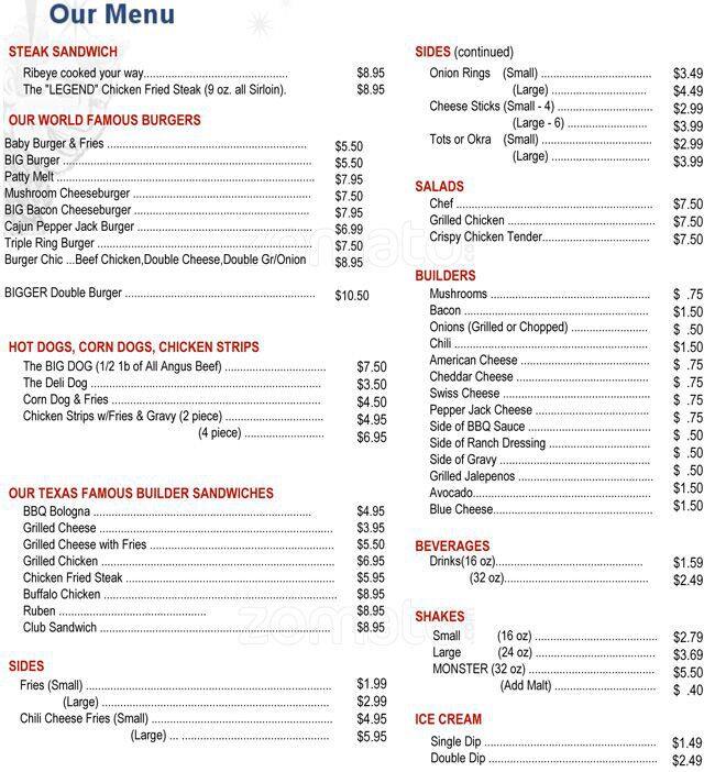 Menu at Nicky Ds Crowley restaurant, Crowley