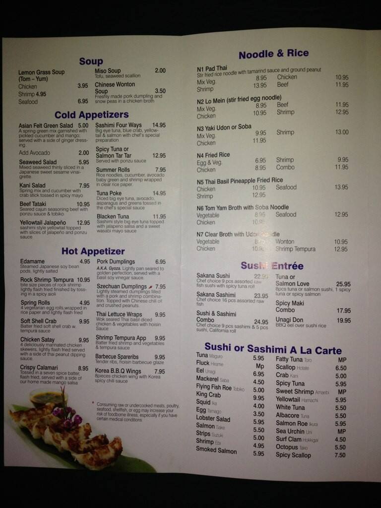 Sakana-hibachi, sushi & asian Menu - Urbanspoon/Zomato