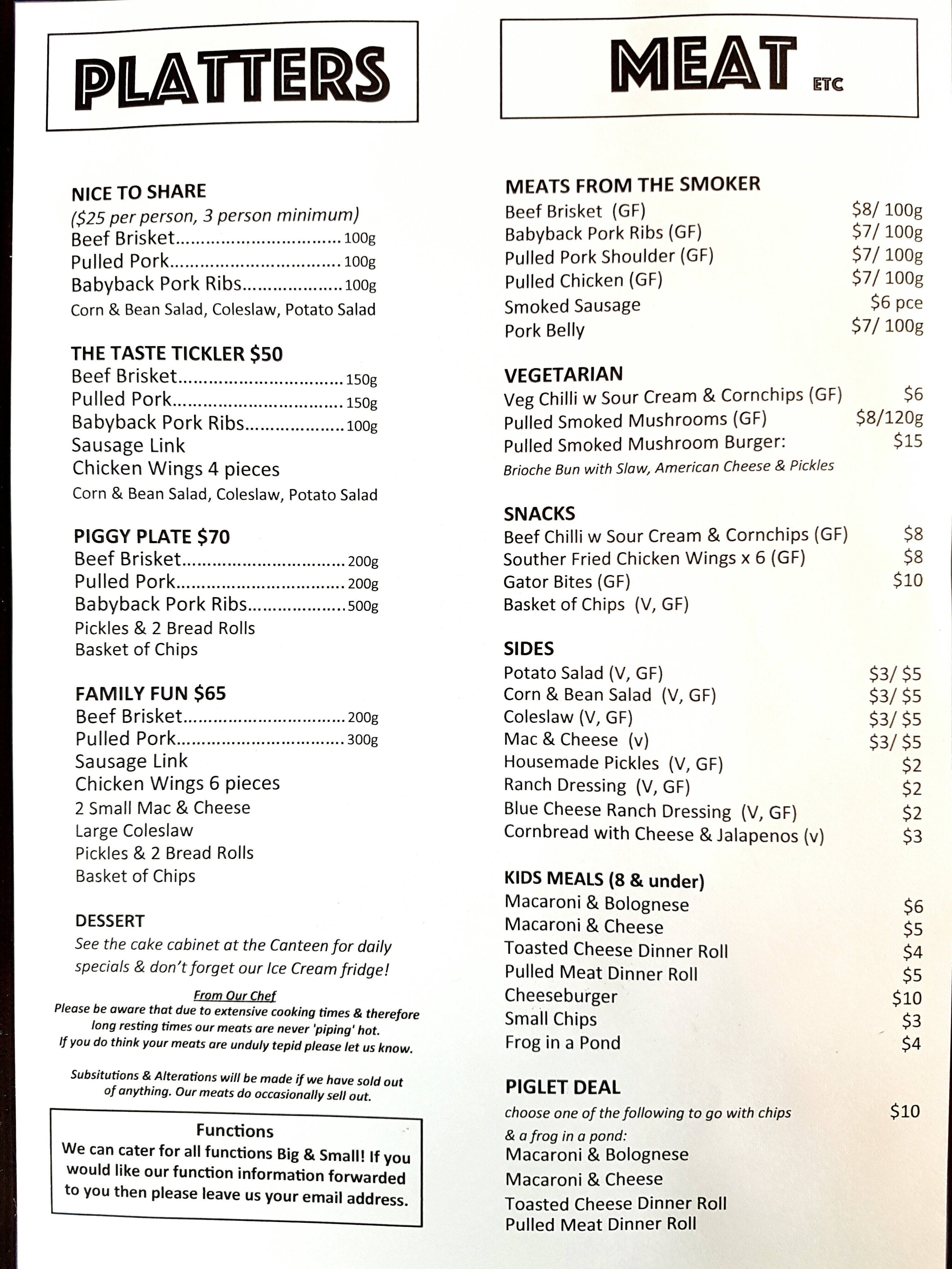 Menu at Big Pig Little Pig restaurant, Moorabbin