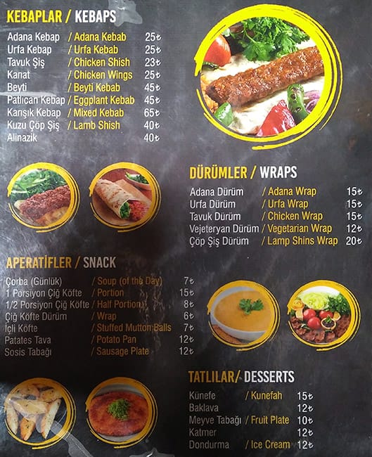 Menu at Alimm Jeans Cafe & Kebab, Istanbul