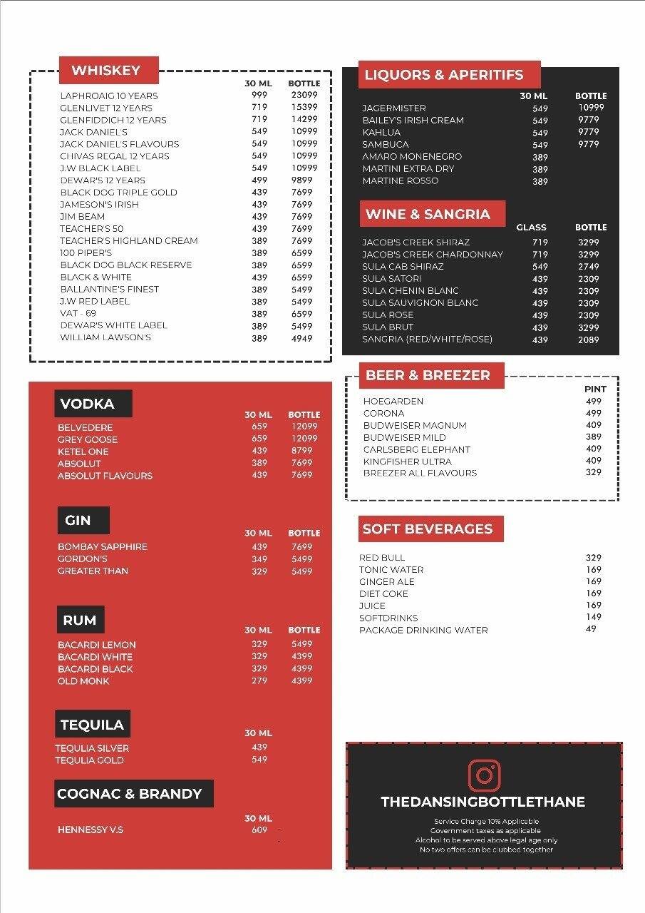 Menu of The DanSing Bottle, Manpada, Thane West, Thane