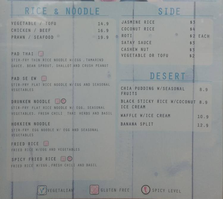 Menu at Jao Jorm restaurant, Moorooka