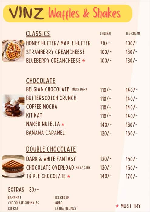 Menu of Vinz Waffles & Shakes, Hiranandani Estate, Thane West, Thane
