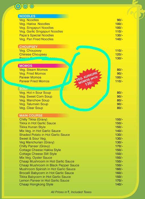 Menu at Papa Chinese Veg Food, New Delhi