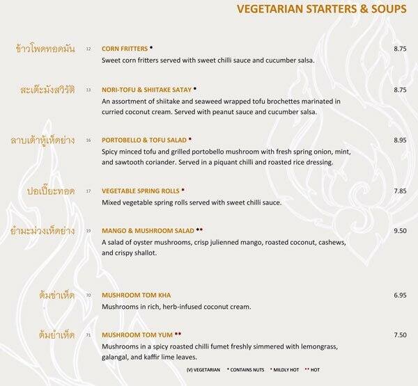 Menu at Patara Thai Restaurant Soho, London, 15 Greek St
