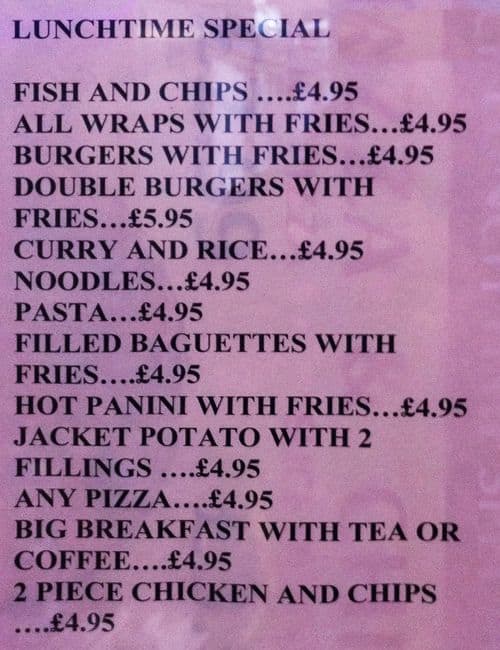 Menu at Airline Cafe, London, 14 Western Gateway