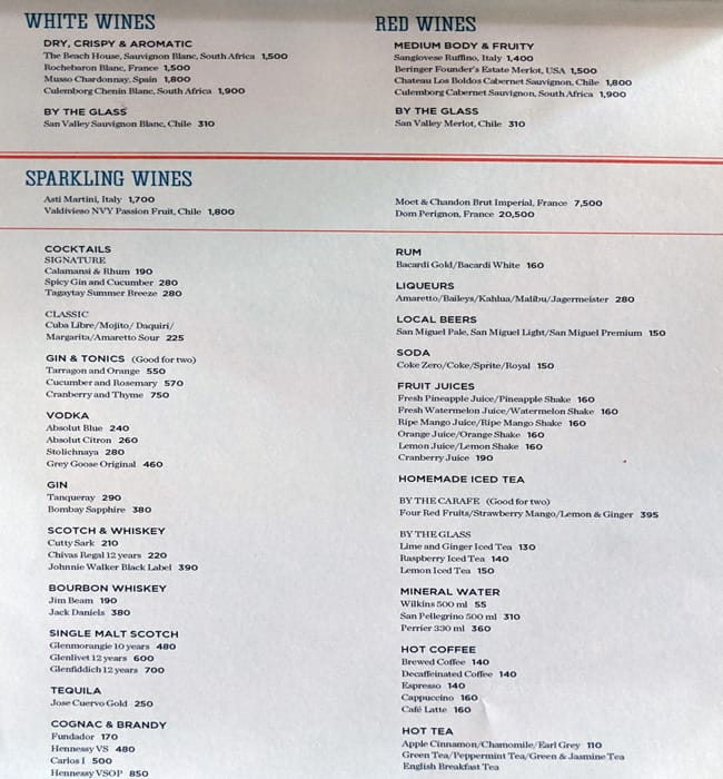 Menu at Verbena restaurant, Tagaytay