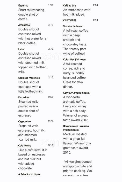 Menu at George's Dining Room restaurant, Worsley