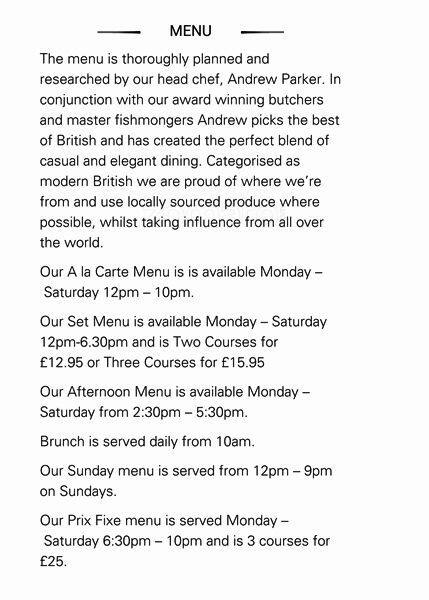 Menu at George's Dining Room restaurant, Worsley