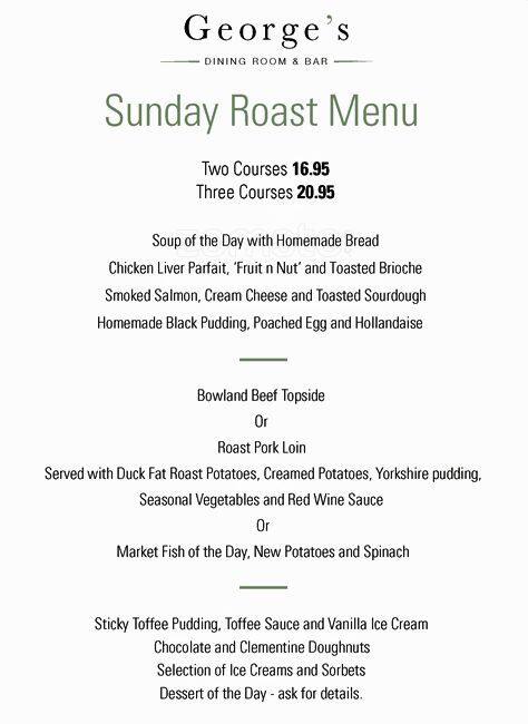 Menu at George's Dining Room restaurant, Worsley
